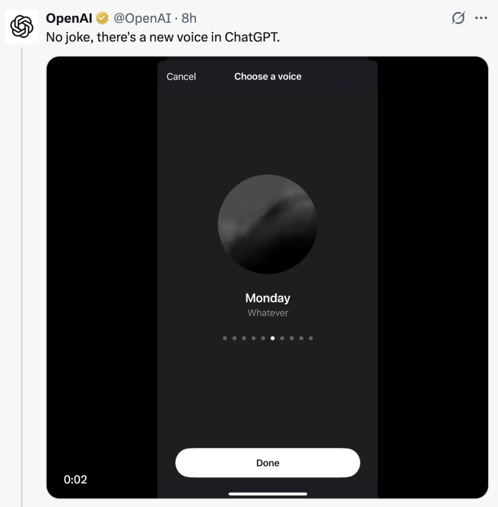 繼吉卜力後！ChatGPT再推「Monday」語音功能 超厭世女聲很有感